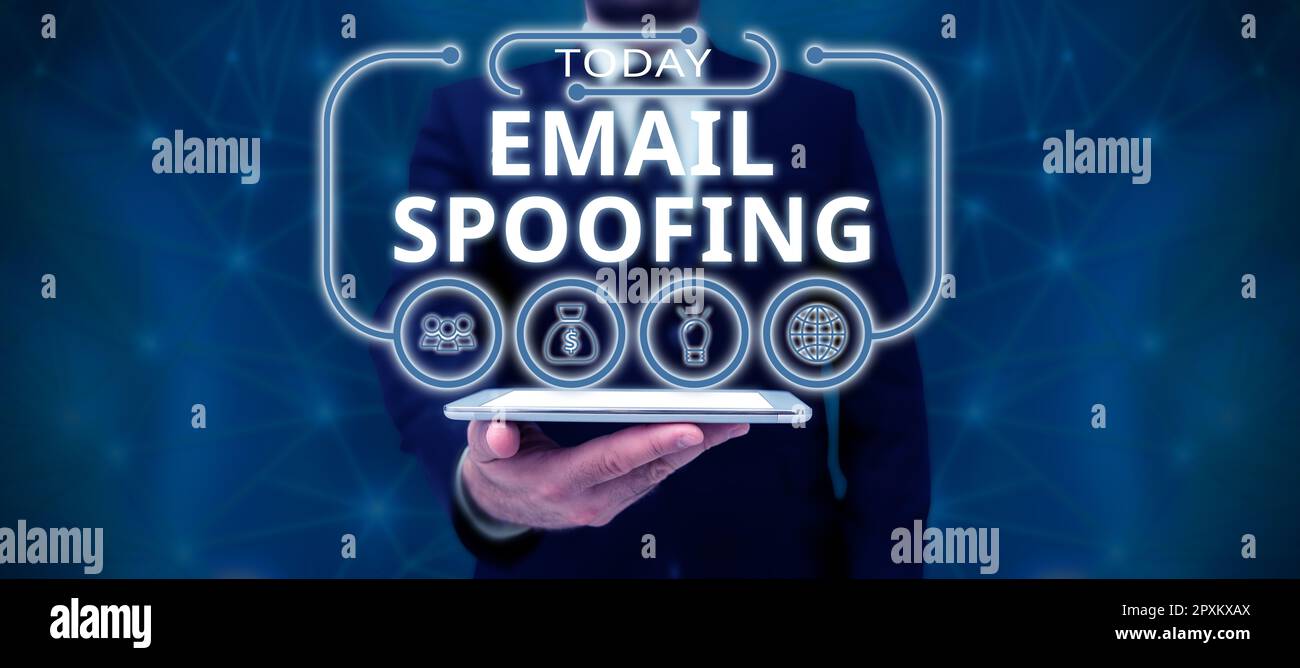 Text caption presenting Email Spoofing, Business idea secure the access ...