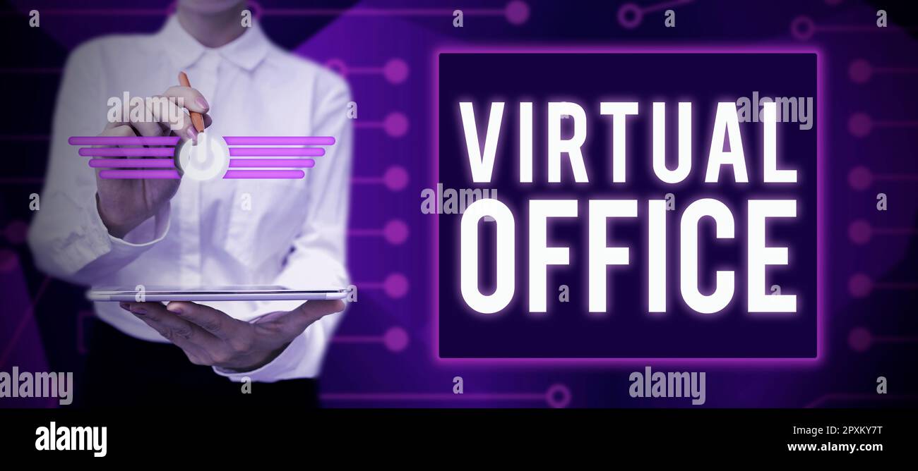 Conceptual caption Virtual Office, Business showcase Mobile work ...