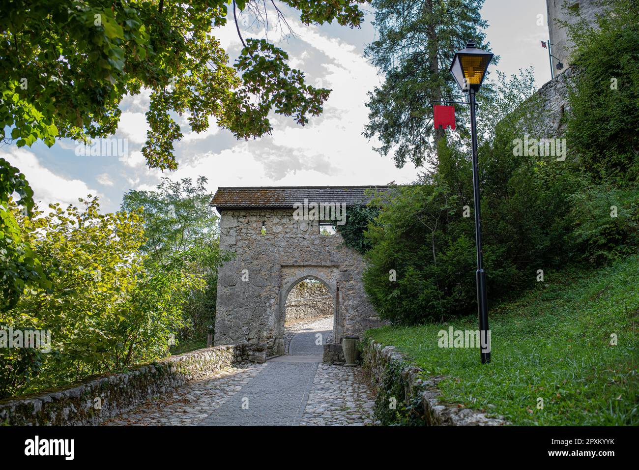 entrance gate to bled castle slovenia Stock Photo - Alamy