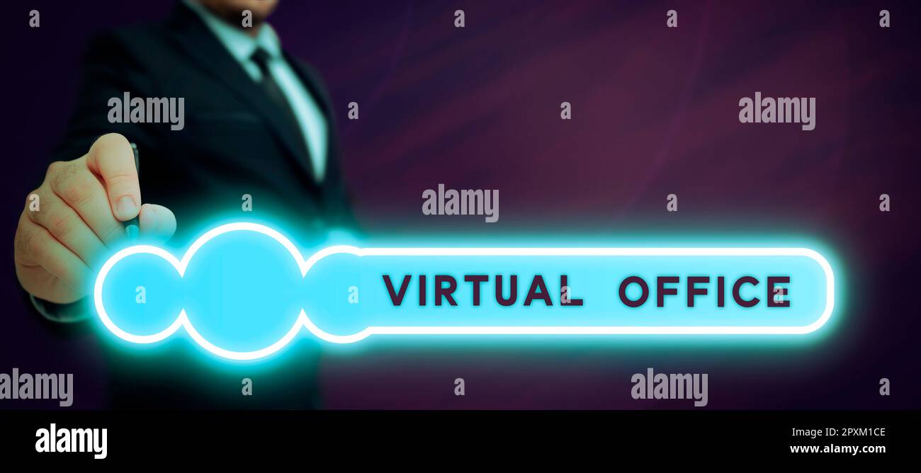 Conceptual caption Virtual Office, Business showcase Mobile work ...