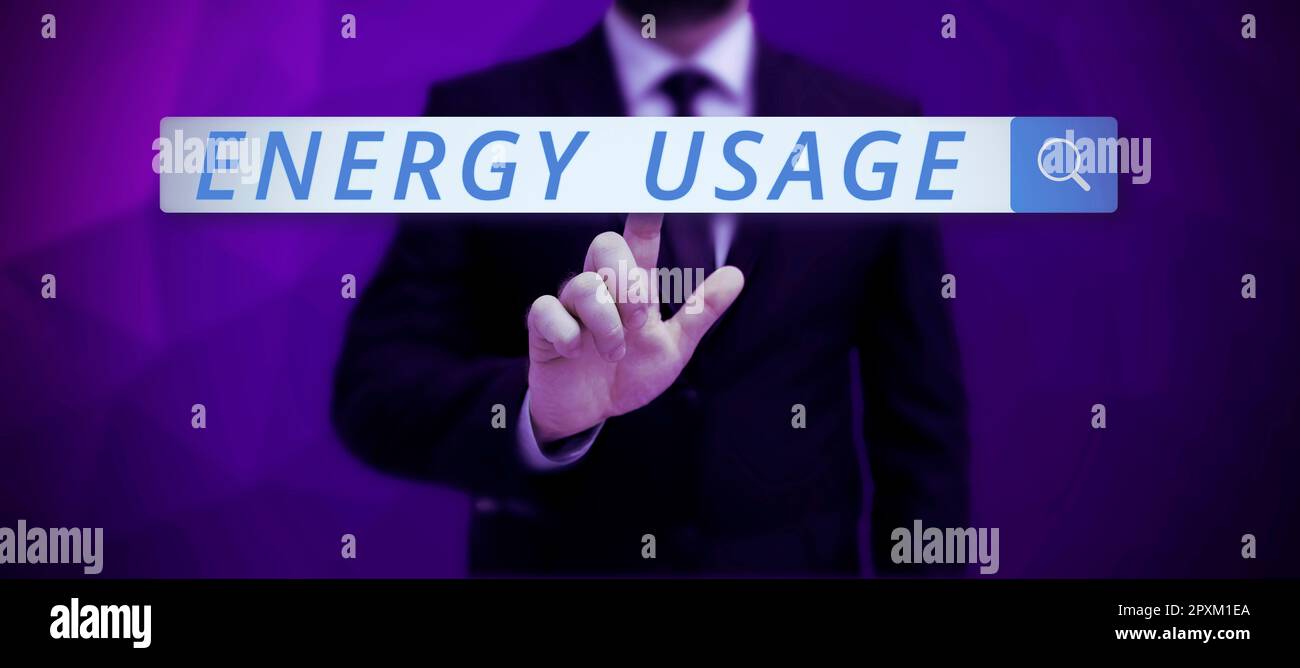 Sign displaying Energy Usage, Word Written on Amount of energy consumed ...