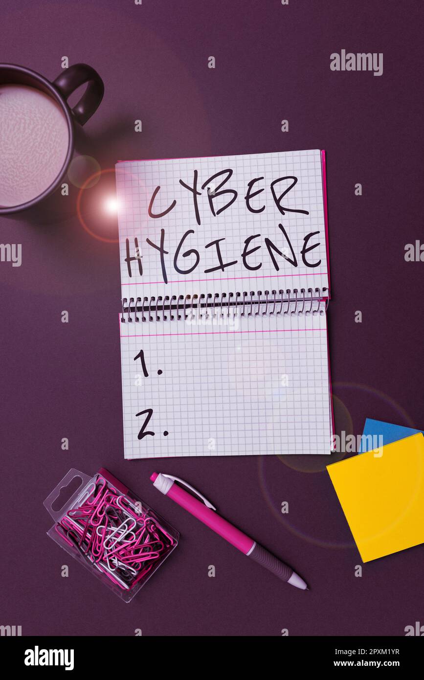Text sign showing Cyber Hygiene, Business concept steps that computer ... Text sign showing Cyber Hygiene, Business concept steps that computer ...