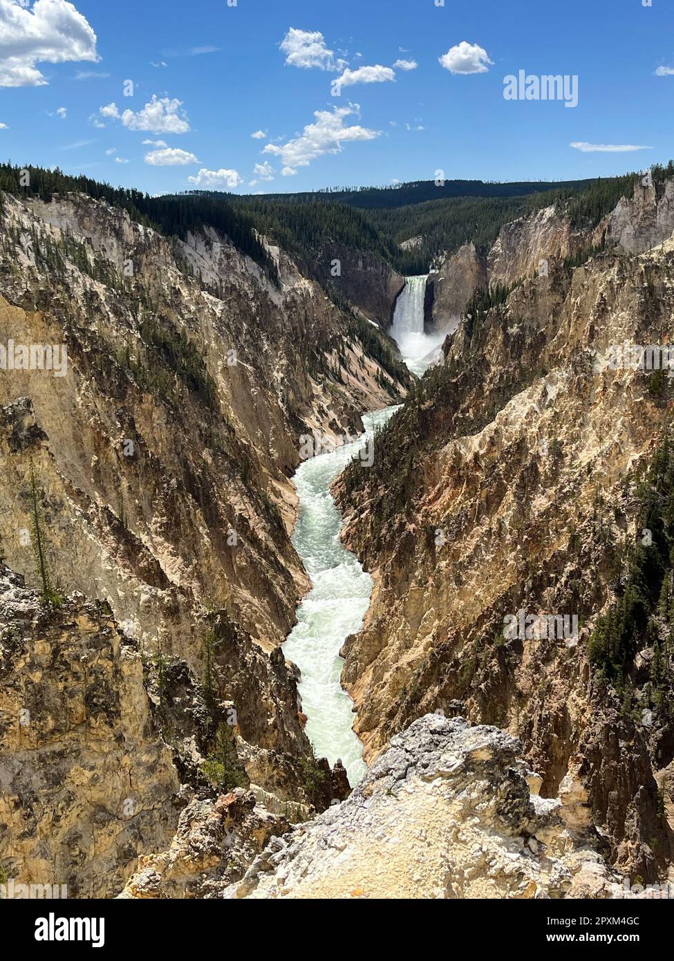 A stunning aerial view of the Yellowstone waterfall in the United ...