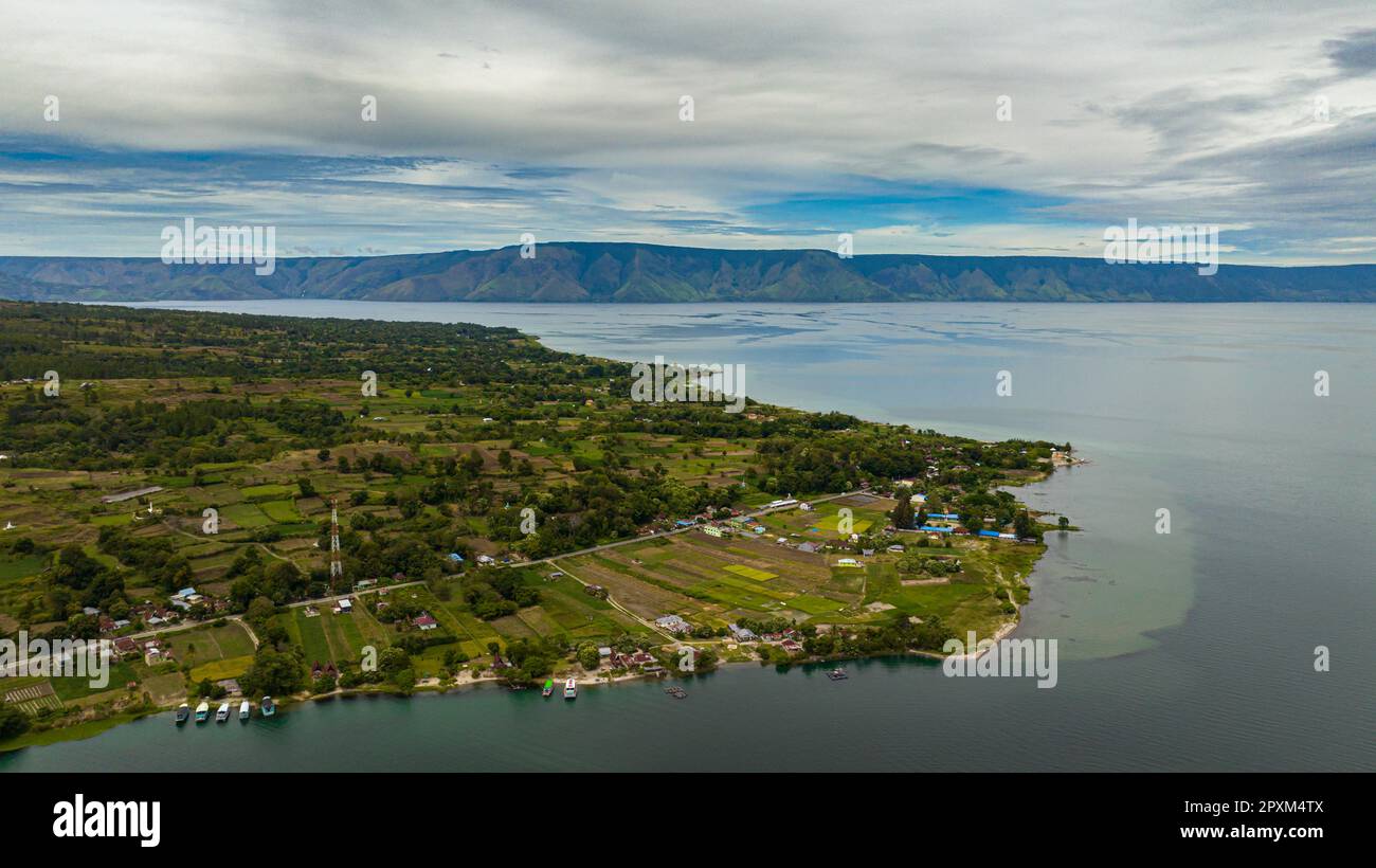 Top view of Lake Toba on the island of Sumatra in Indonesia, is the ...
