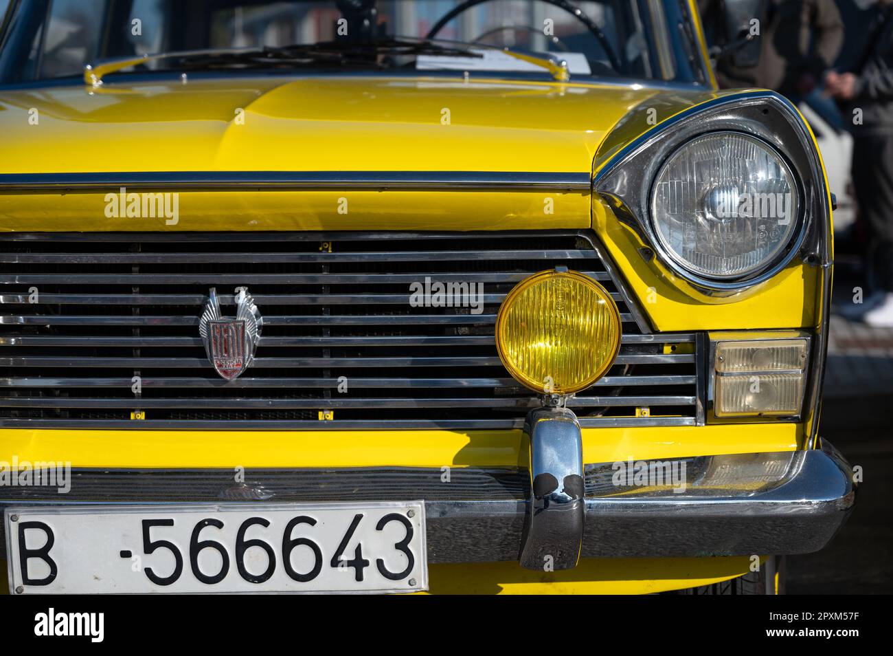 Detail of a classic Spanish car, the yellow Seat 1500, is rare Stock ...