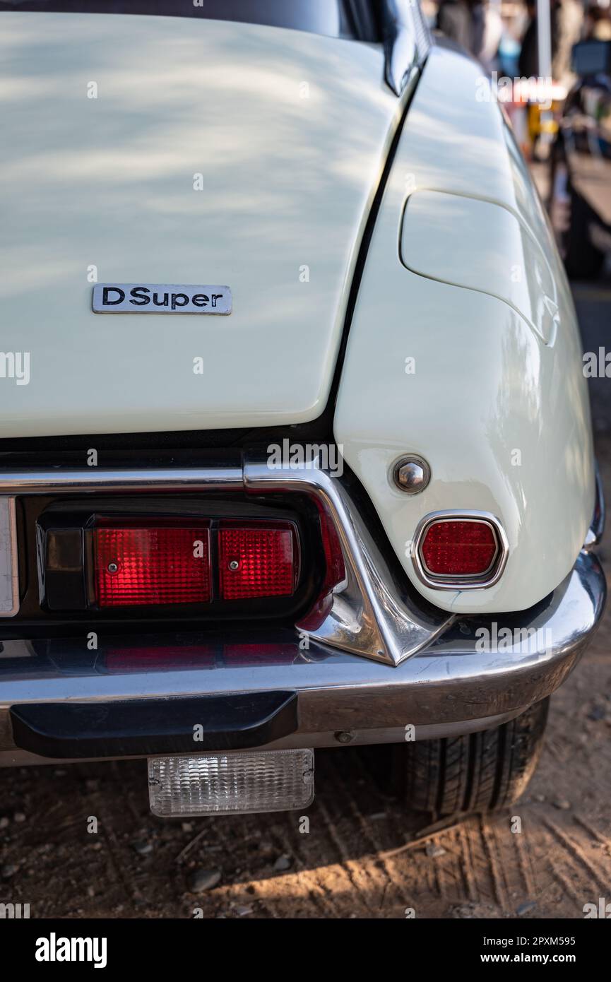 Detail of a beautiful French classic, the Citroen DS D super in white ...