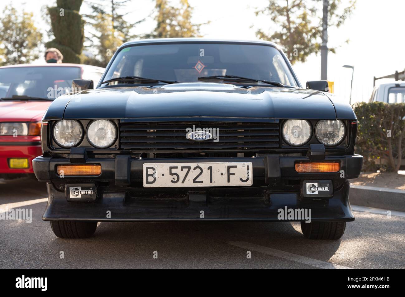 Detail of a black Ford Capri classic car Stock Photo - Alamy