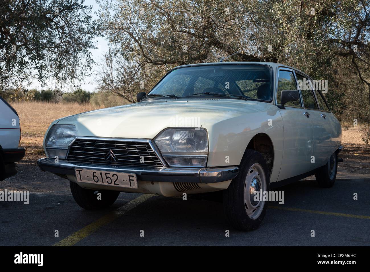 Detail of a classic French car, it is a white Citroen GS Stock Photo ...