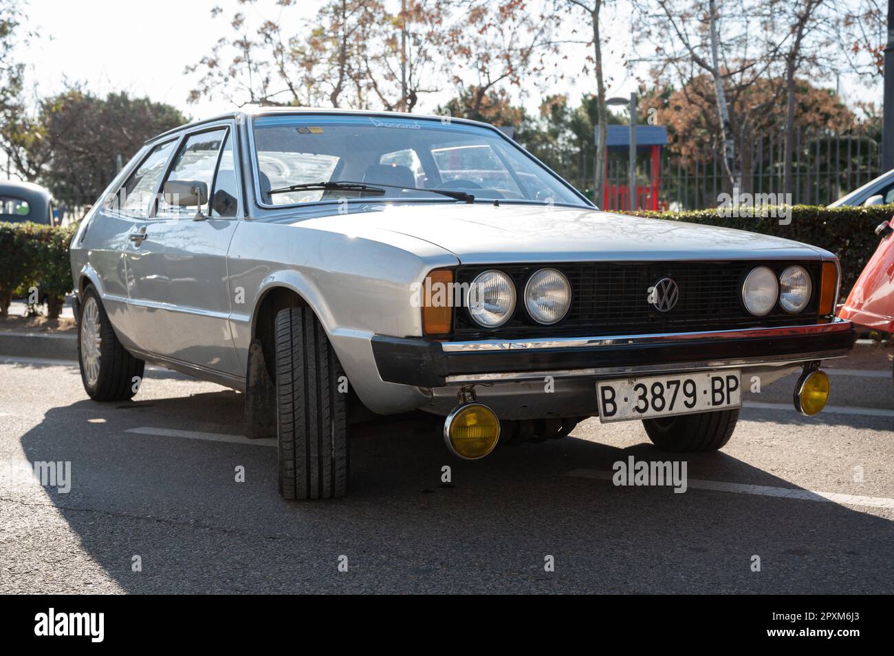 Detail of a classic European sports car from Germany, it is a light ...