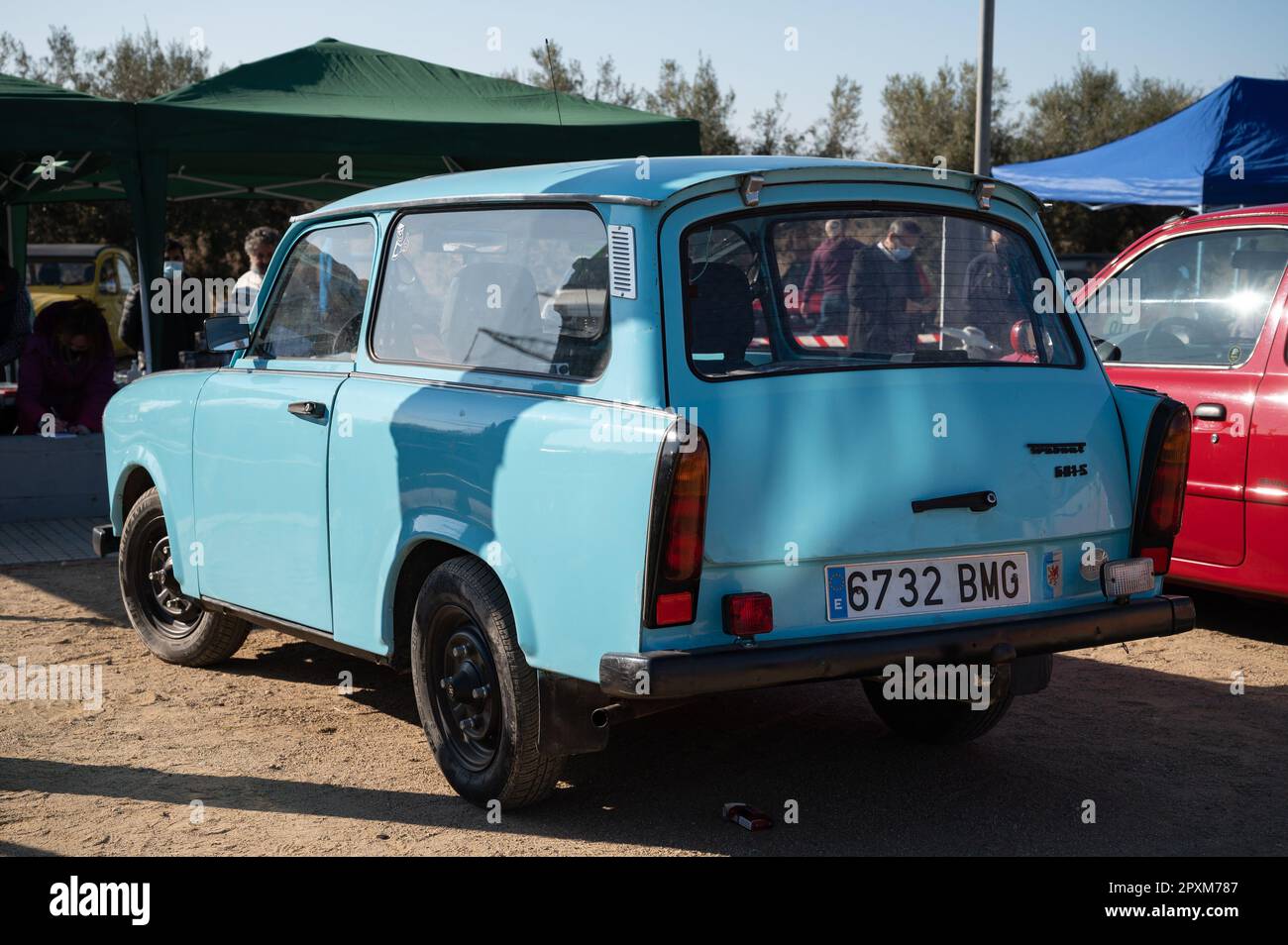 Detail of a classic car from Eastern Europe, the Trabant 601 in blue ...