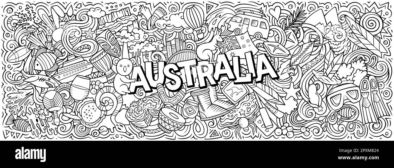 Vector illustration with Australia theme doodles. Hand drawn and eye ...