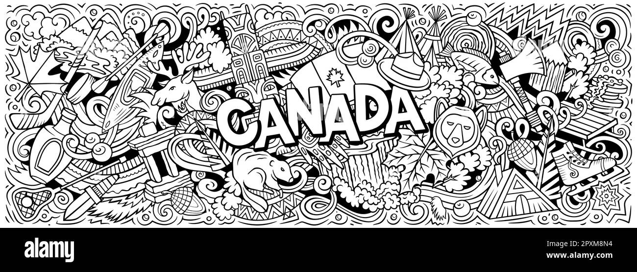 Canada cartoon doodle illustration. Funny Canadian banner design ...