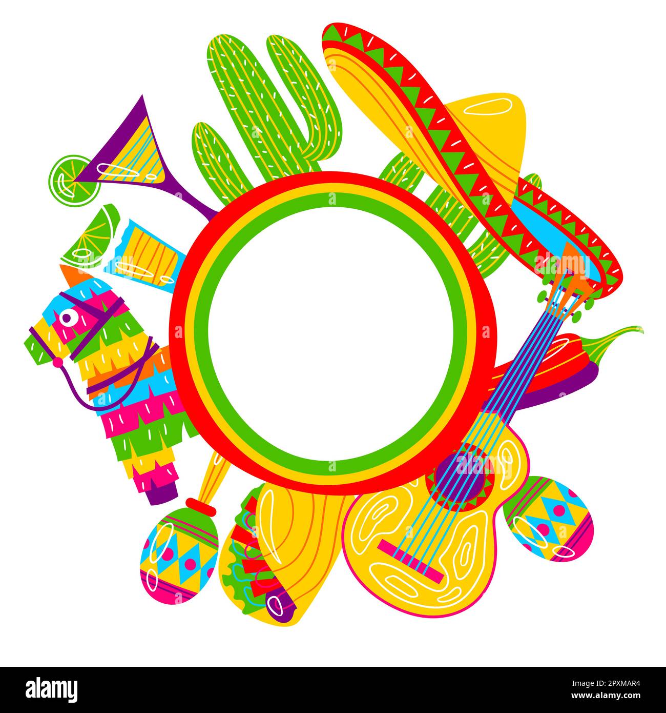 Cinco de Mayo greeting card. Mexican holiday items Stock Vector Image ...