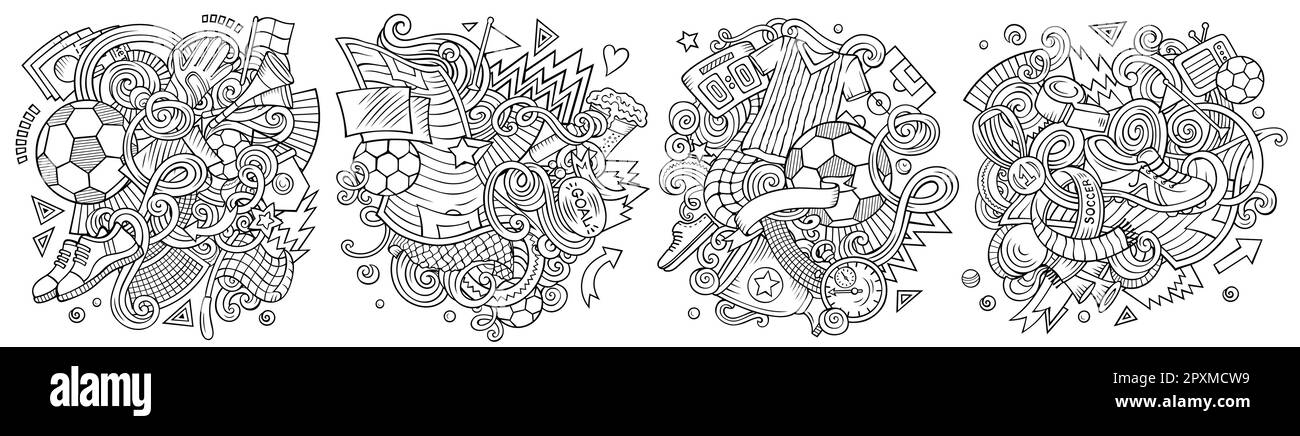Football cartoon vector doodle designs set. Sketchy detailed ...