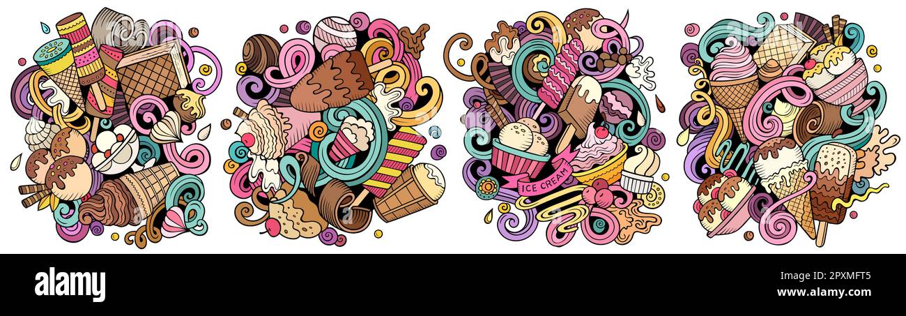Ice Cream cartoon vector doodle designs set. Colorful detailed ...