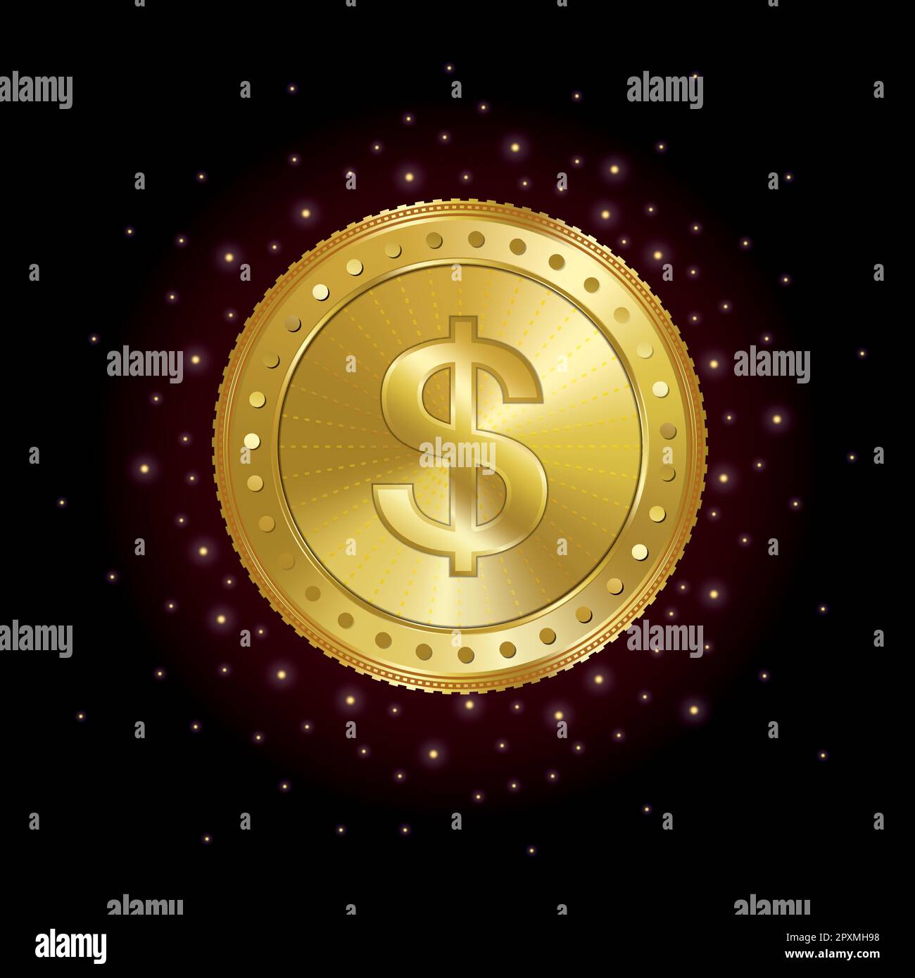 Beautiful gold coin with a dollar sign on a dark background Stock ...
