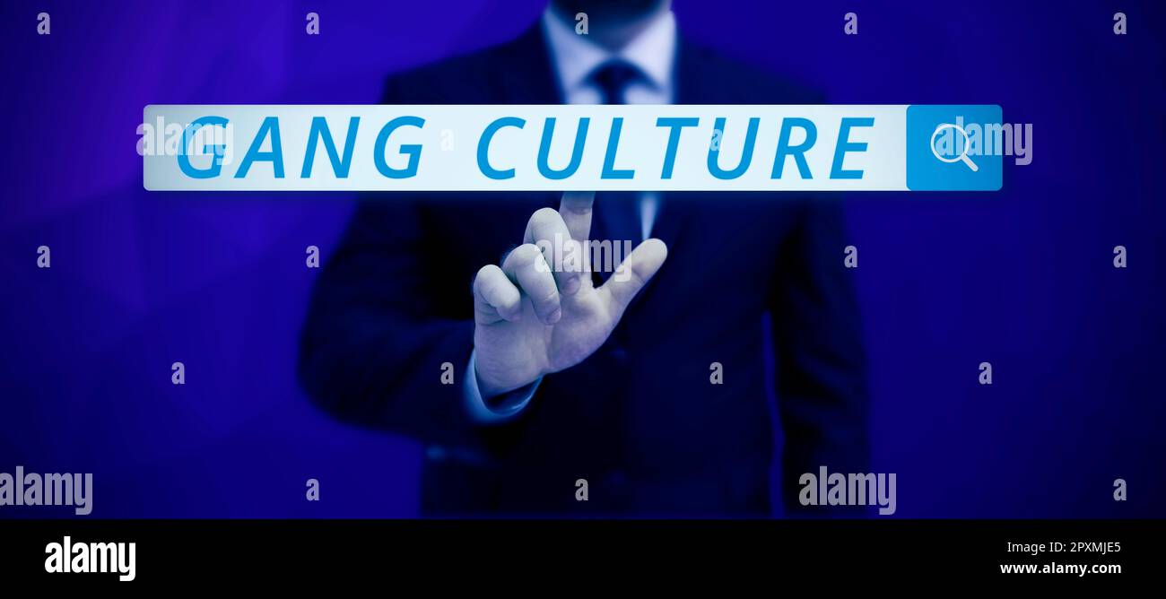Hand writing sign Gang Culture, Word Written on particular organization ...