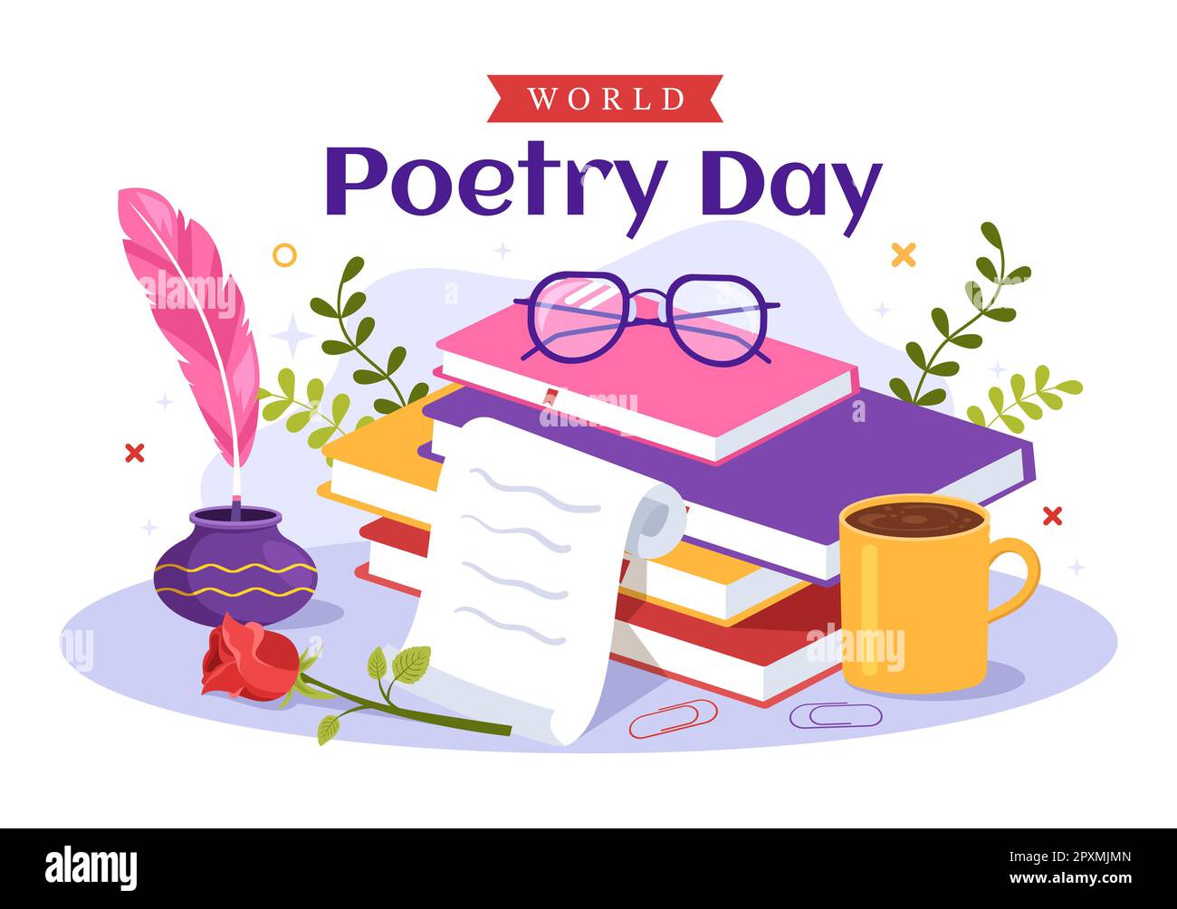 World Poetry Day on March 21 Illustration with a Quill, Paper or ...