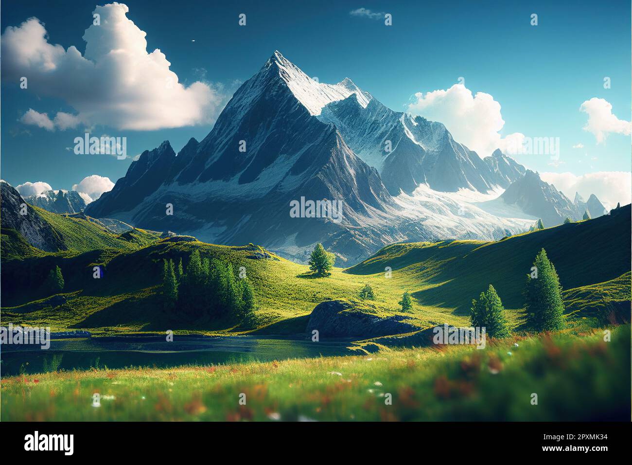 A breathtaking painting of a magnificent mountain in all its natural ...