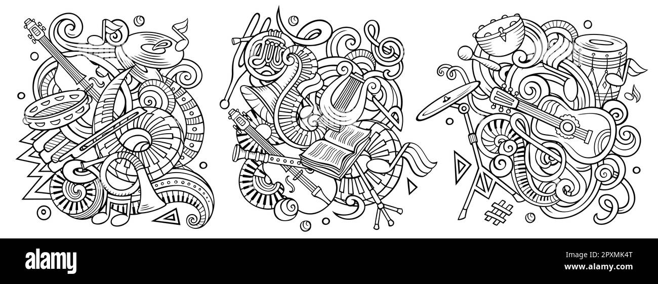 classical music cartoon vector doodle designs set. Sketchy detailed ...