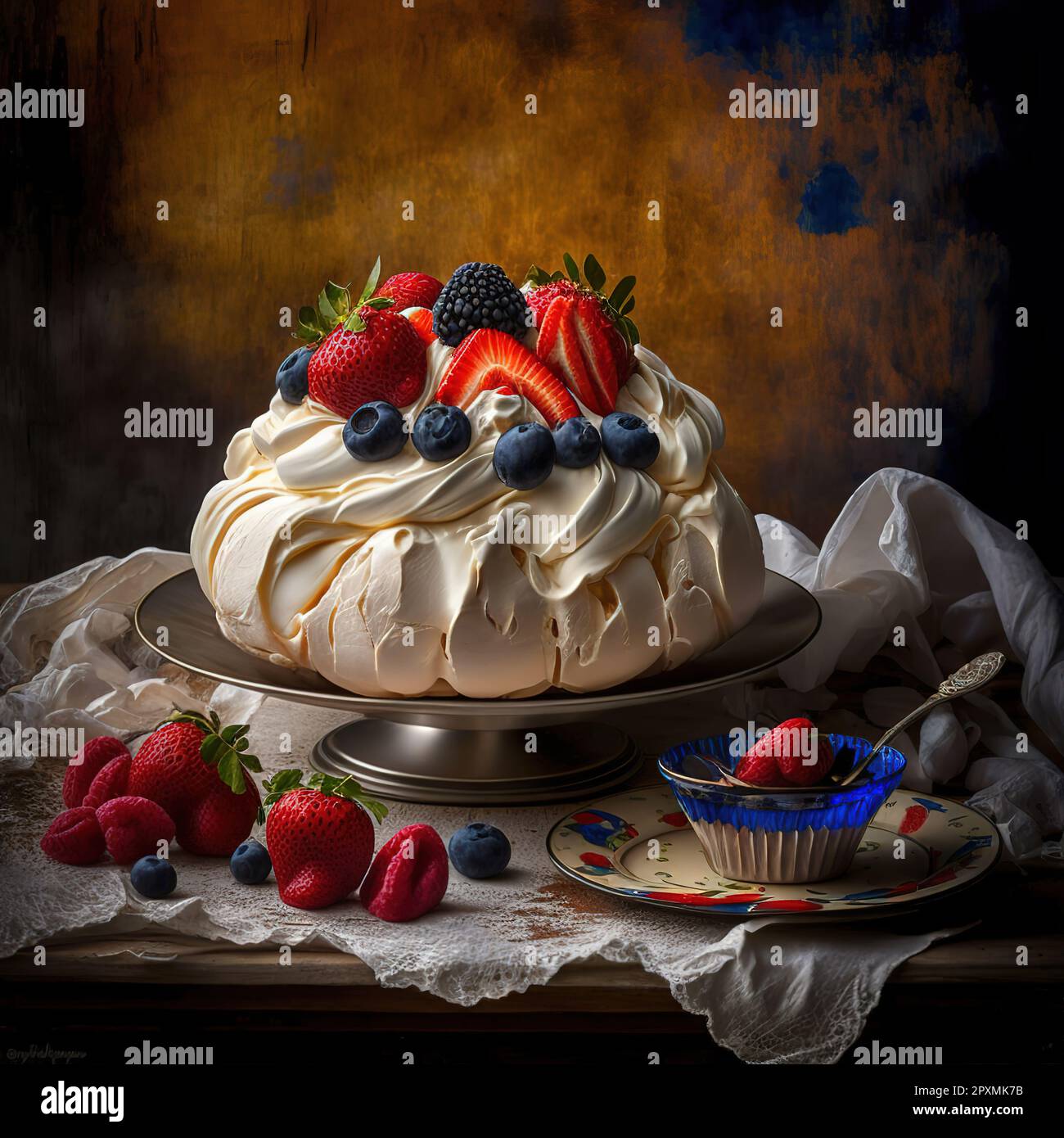 A beautiful photograph of an Australian Pavlova dessert, showcasing its ...
