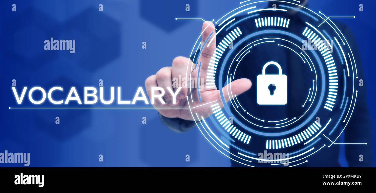 Text caption presenting Vocabulary, Business showcase collection of ...