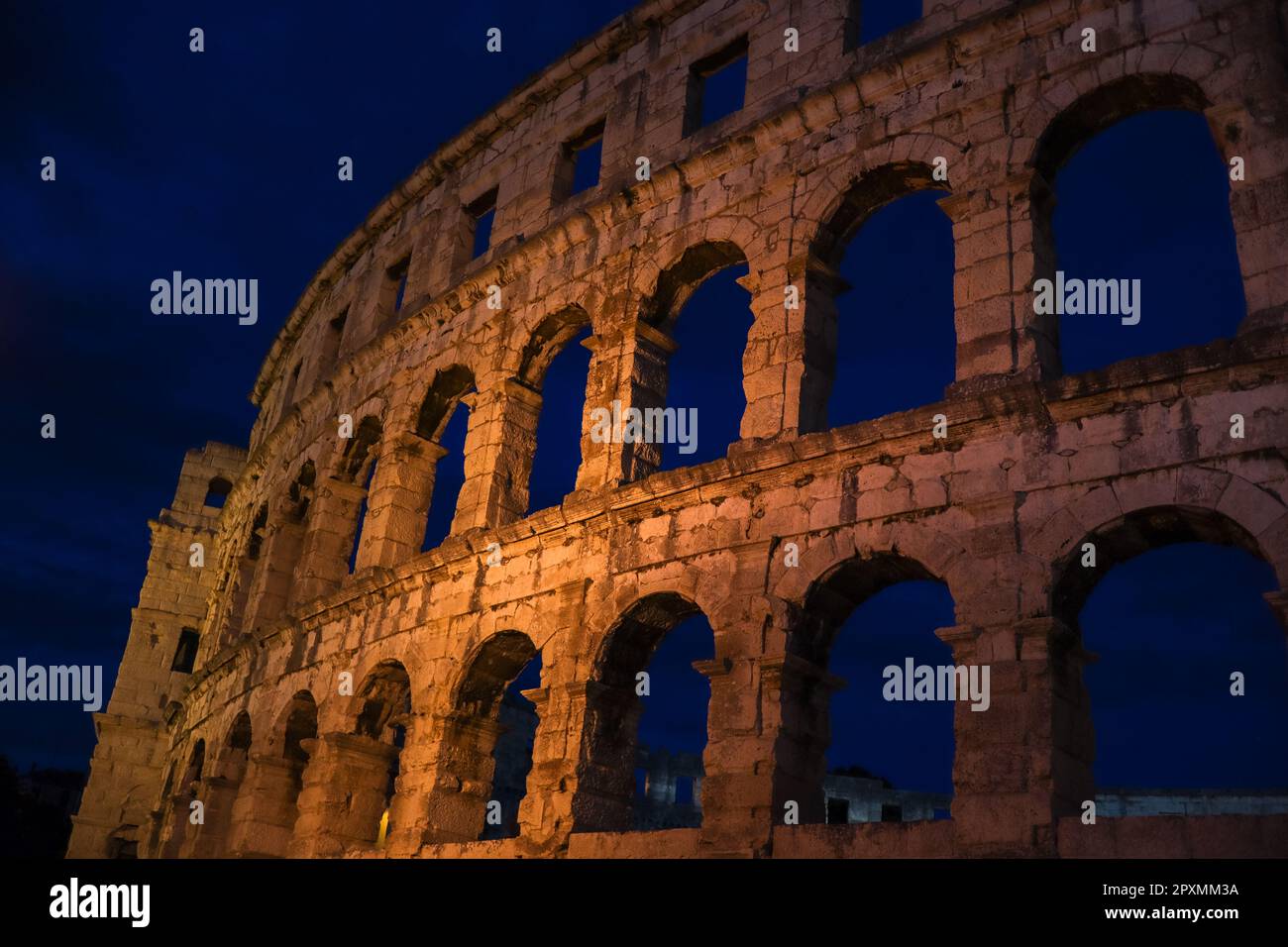 Beautiful Pula Arena at Night. European Historical Landmark with ...