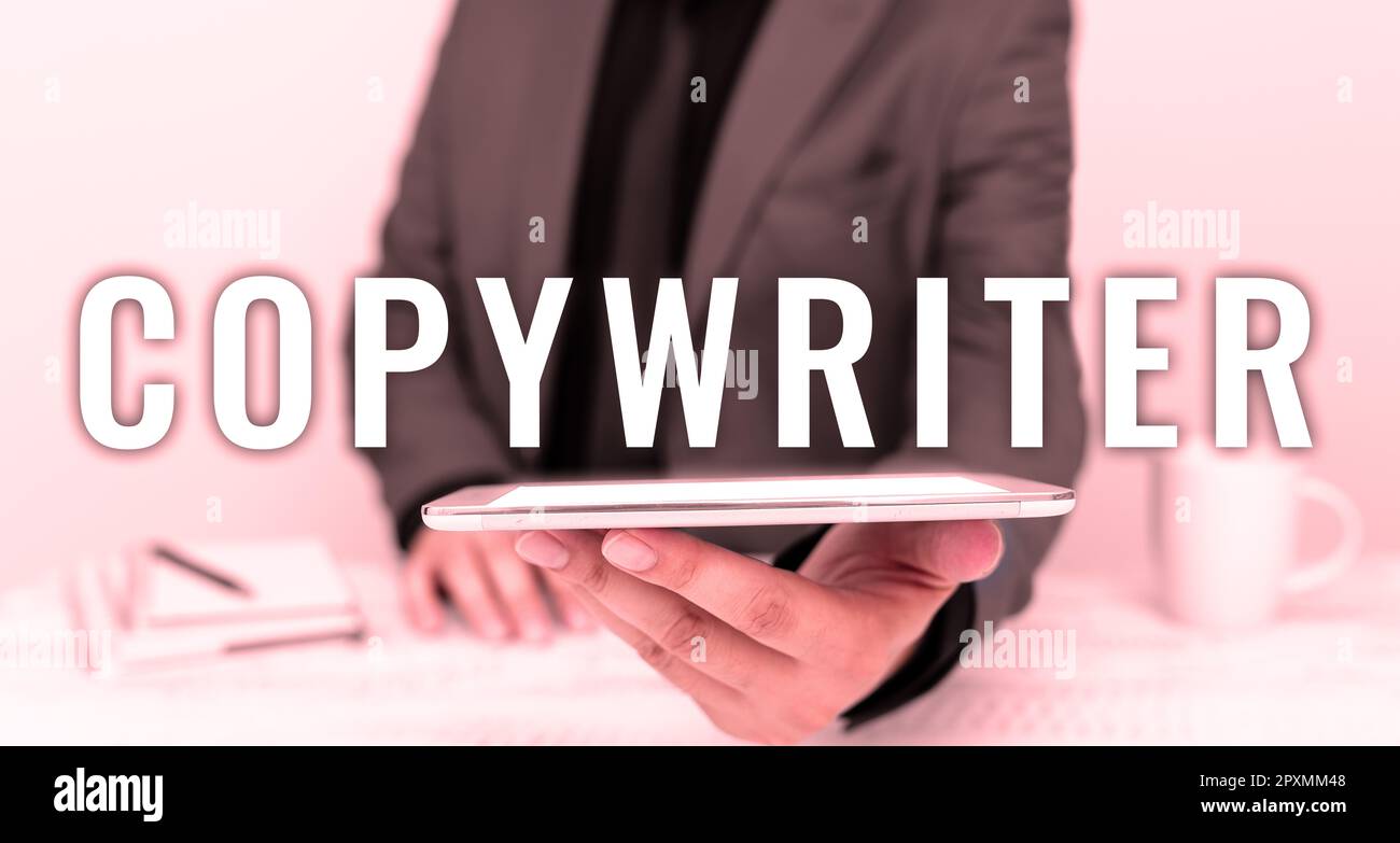 Conceptual caption Copywriter, Word Written on writing the text of advertisements or publicity ...