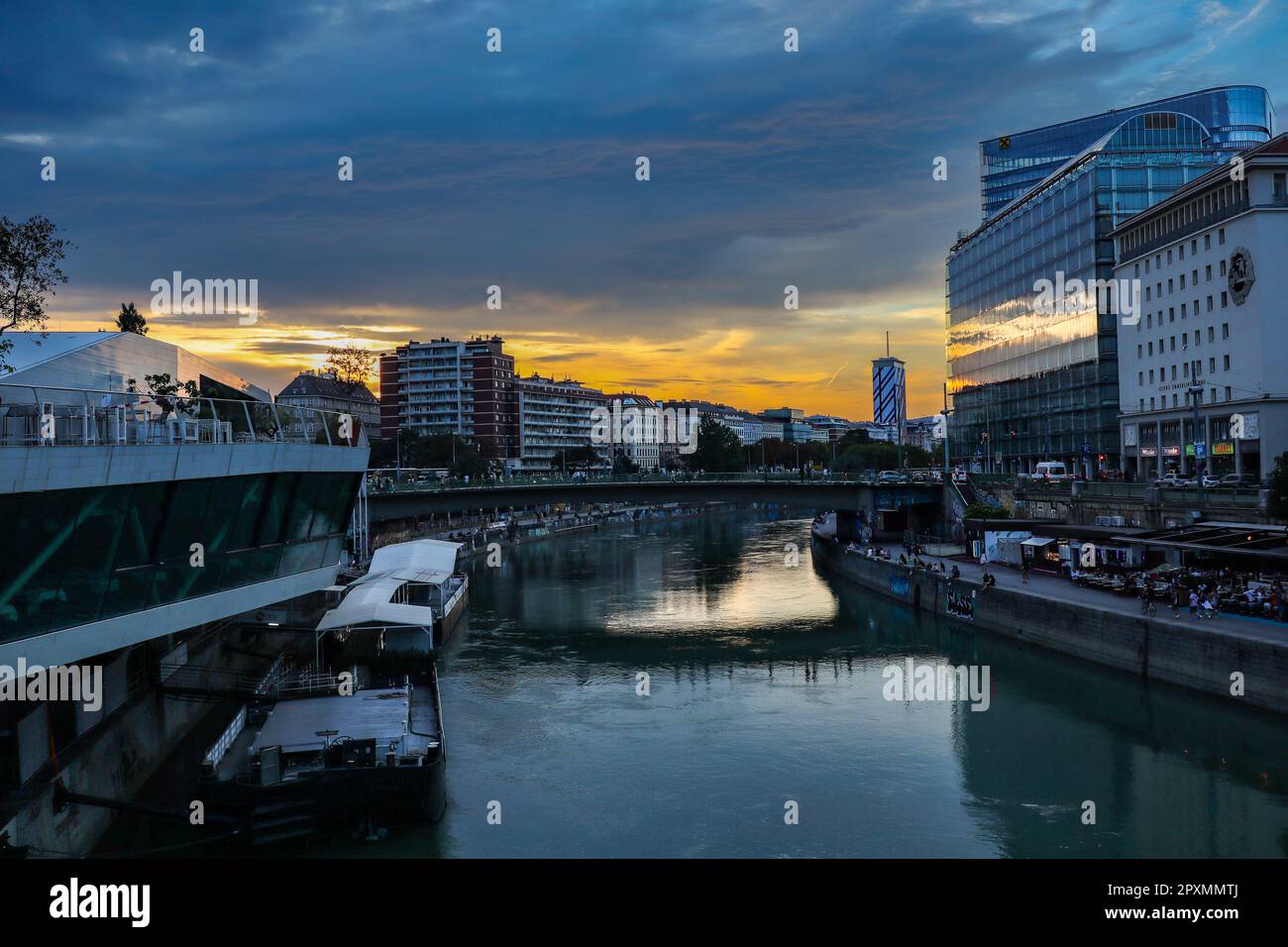 Vienna, Austria - August 15, 2022: Danube River with Architecture in ...