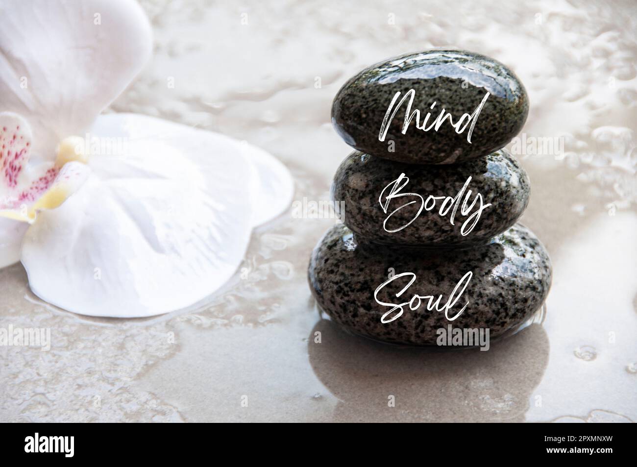 Mind, Body and Soul words engraved on zen stones with space for text ...