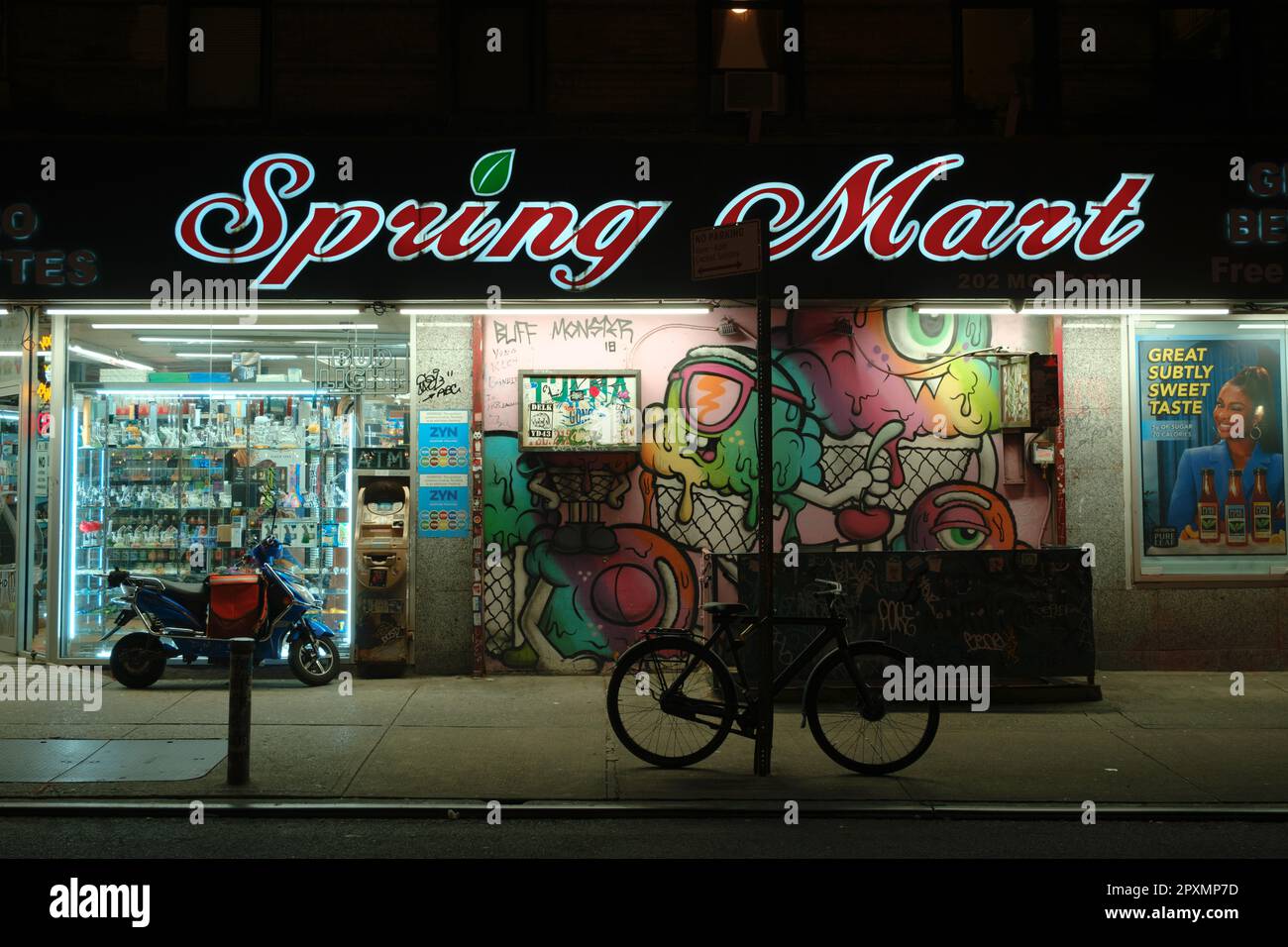 Spring Mart sign at night, Manhattan, New York Stock Photo - Alamy