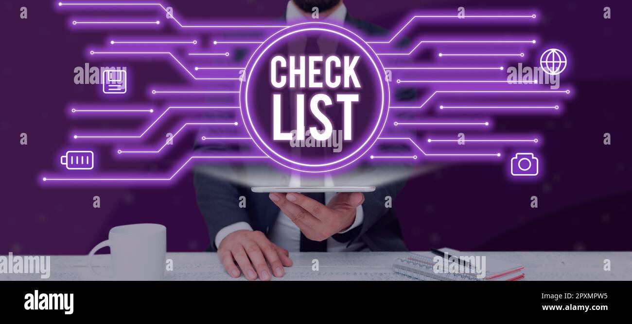 Conceptual display Check List, Business approach Items required Things ...