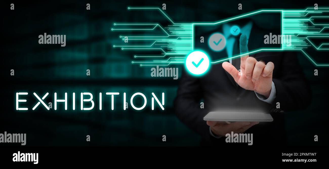 Text caption presenting Exhibition, Word for and act of exposing ...