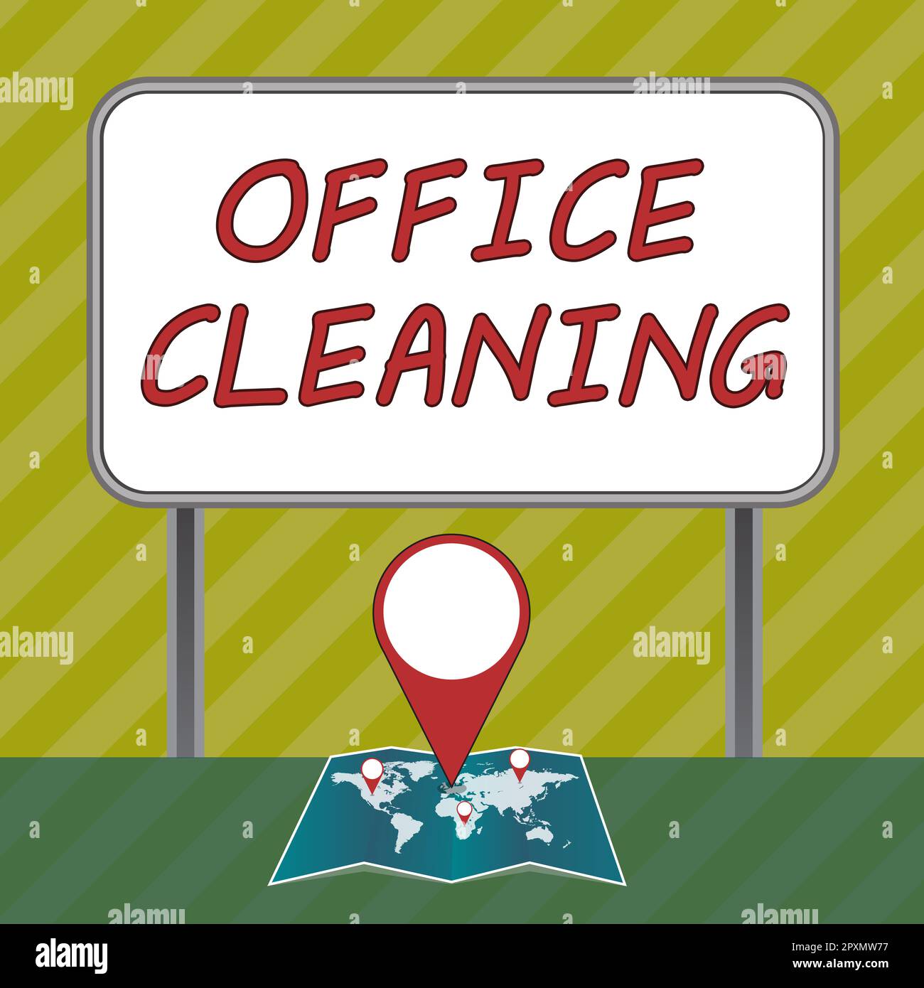 Sign displaying Office Cleaning, Word for the action or process of ...
