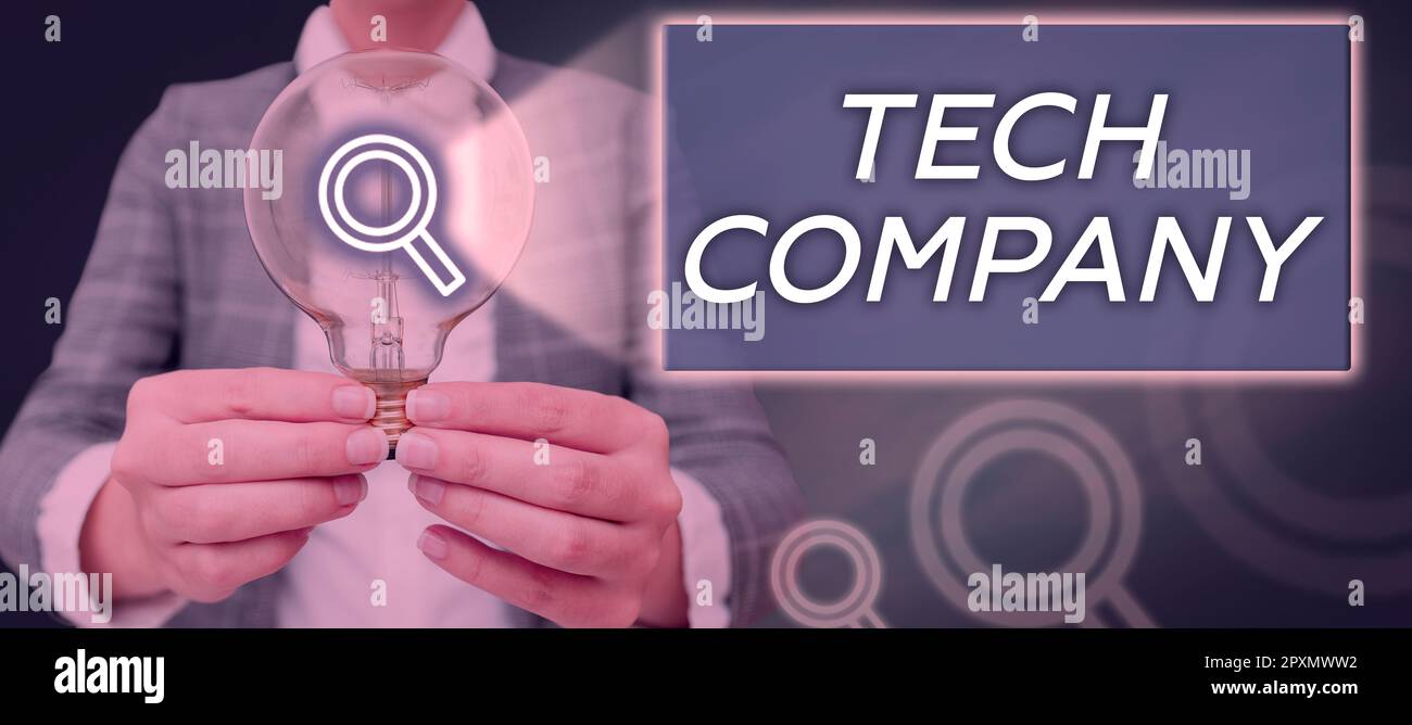 Sign displaying Tech Company, Business showcase a company that invents ...