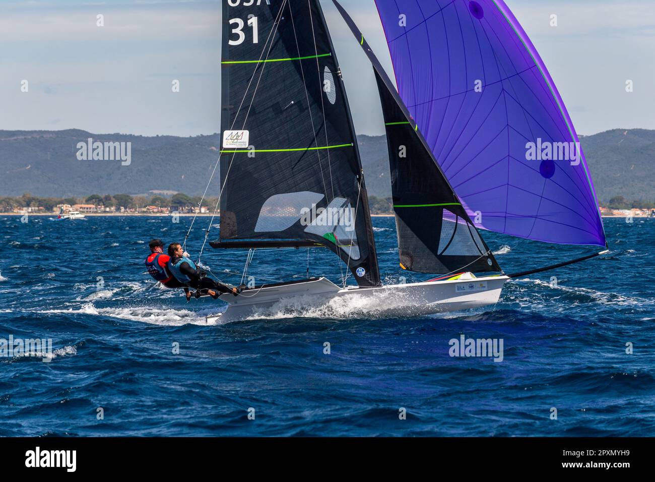 USA team (Nevin Snow and Mac Agnes) competes in 49ers category on day 2 ...