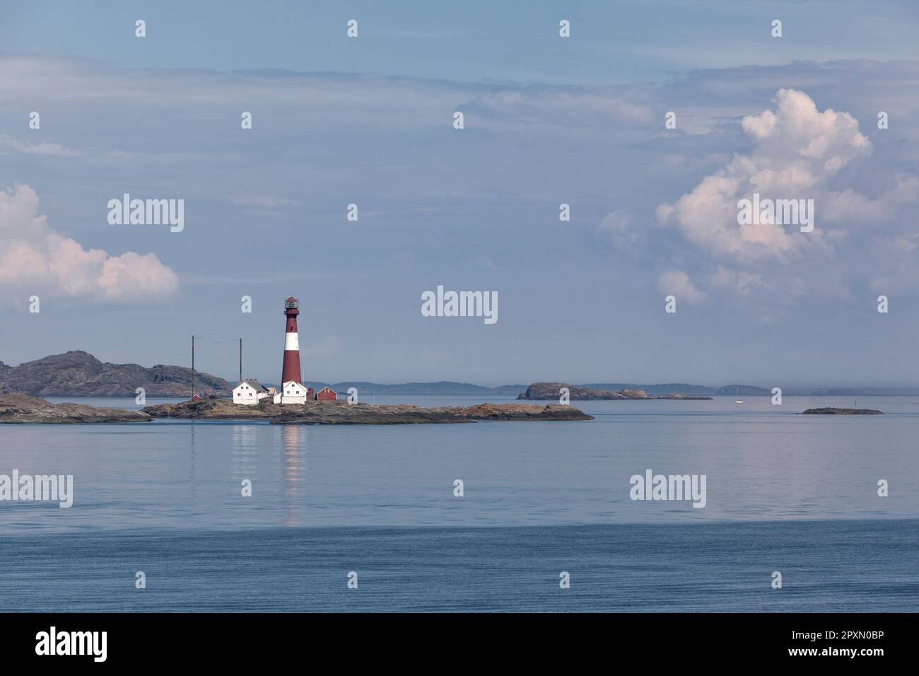 Faerder Fyr lighthouse by calm, serene, peaceful, Skagerrak sea east of ...