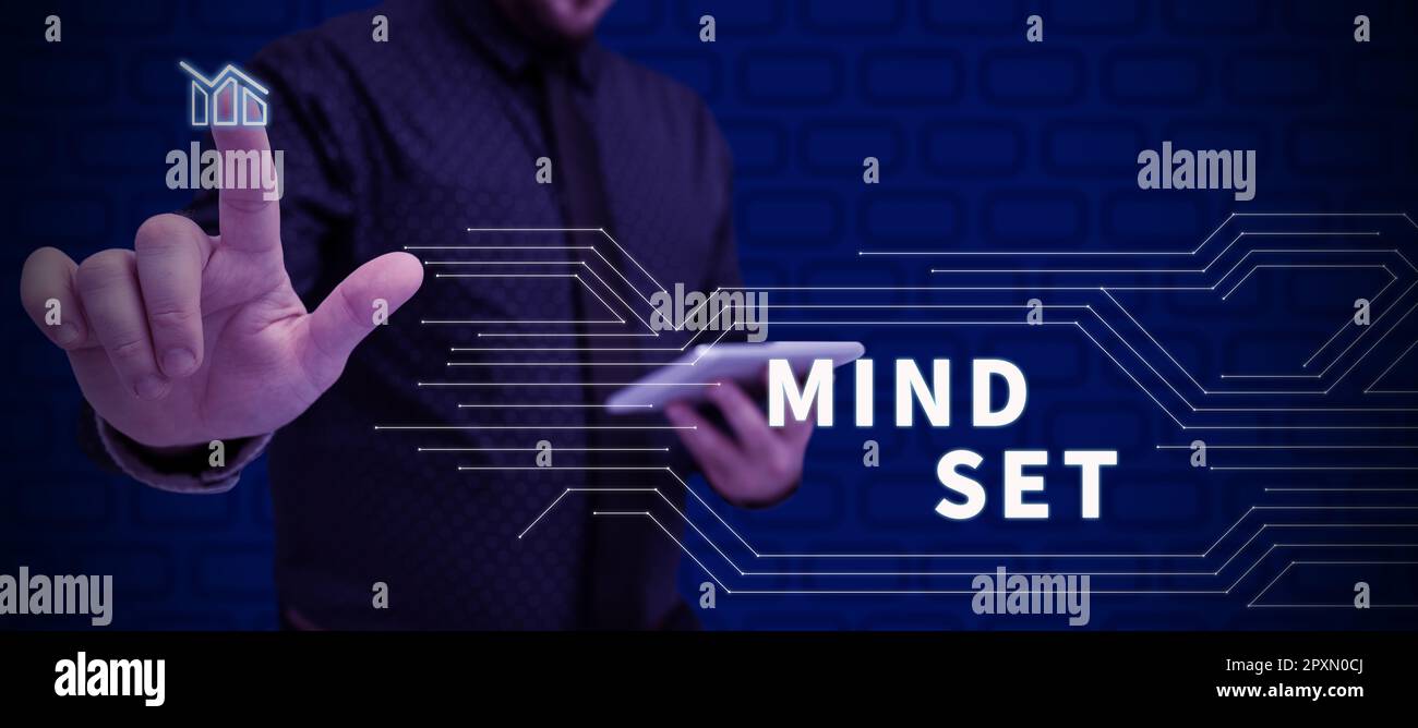 Writing displaying text Mind Set, Business showcase A standard thought ...