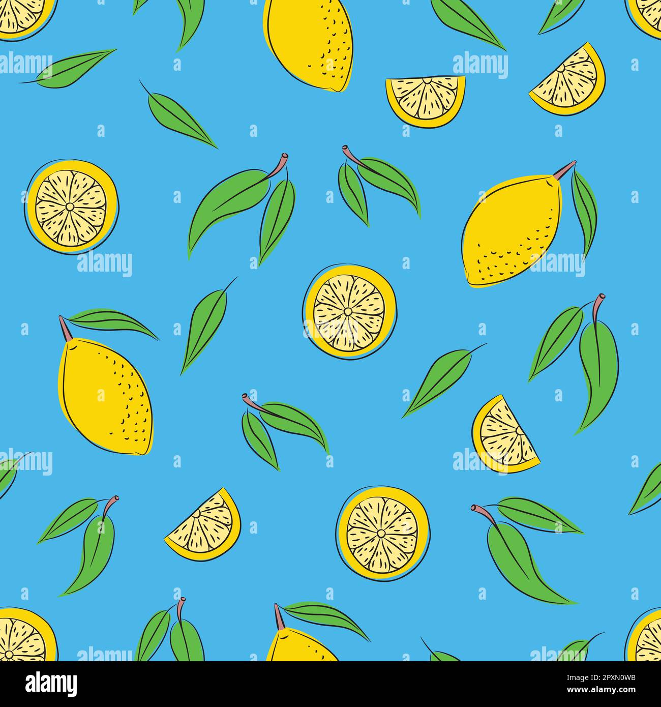 Hand drawn yellow lemons slices Stock Vector Images - Alamy