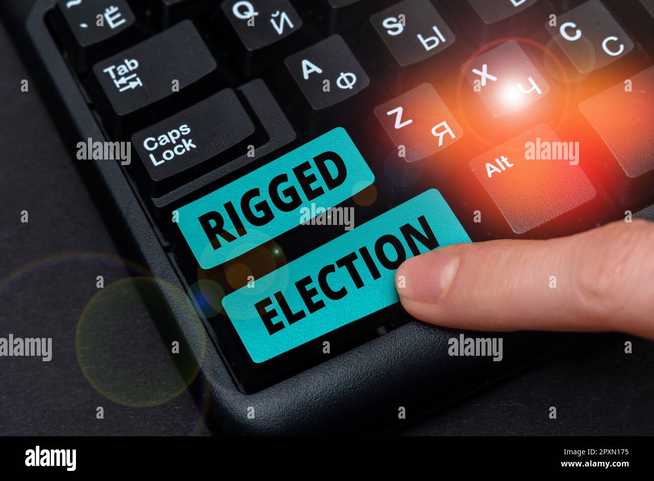 Text caption presenting Rigged Election, Word Written on Manage ...