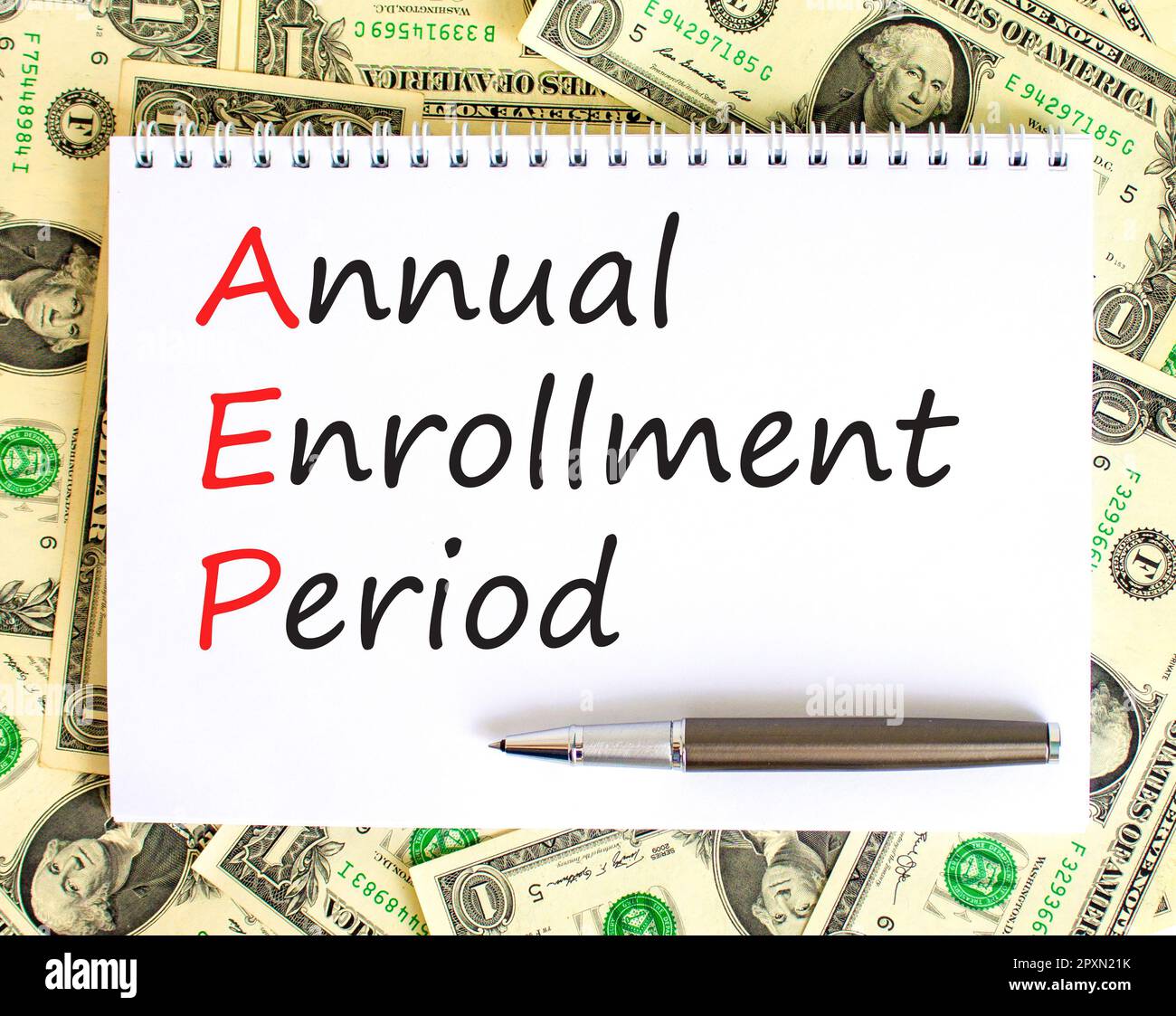 AEP symbol. Concept words AEP Annual enrollment period on beautiful ...