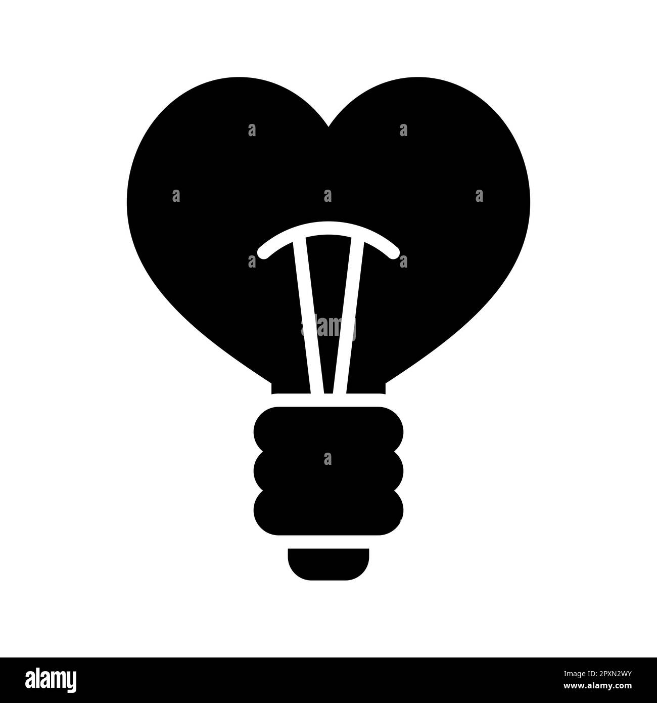 Heart shape in light bulb glyph icon isolated. Valentine day symbol ...