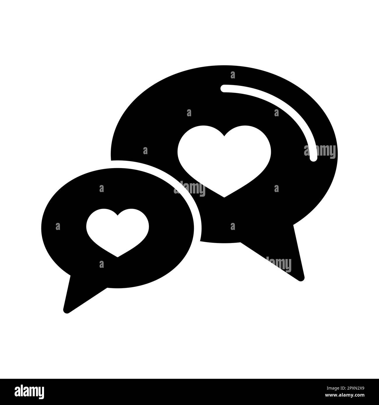 Speech bubbles with heart glyph icon. Valentines day symbol. Vector ...