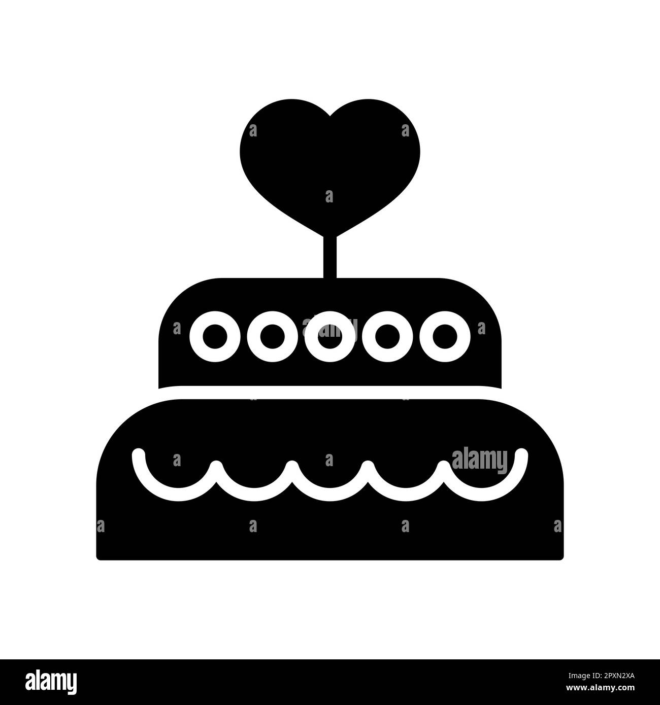 Wedding cake dessert with heart glyph icon. Valentines day symbol ...