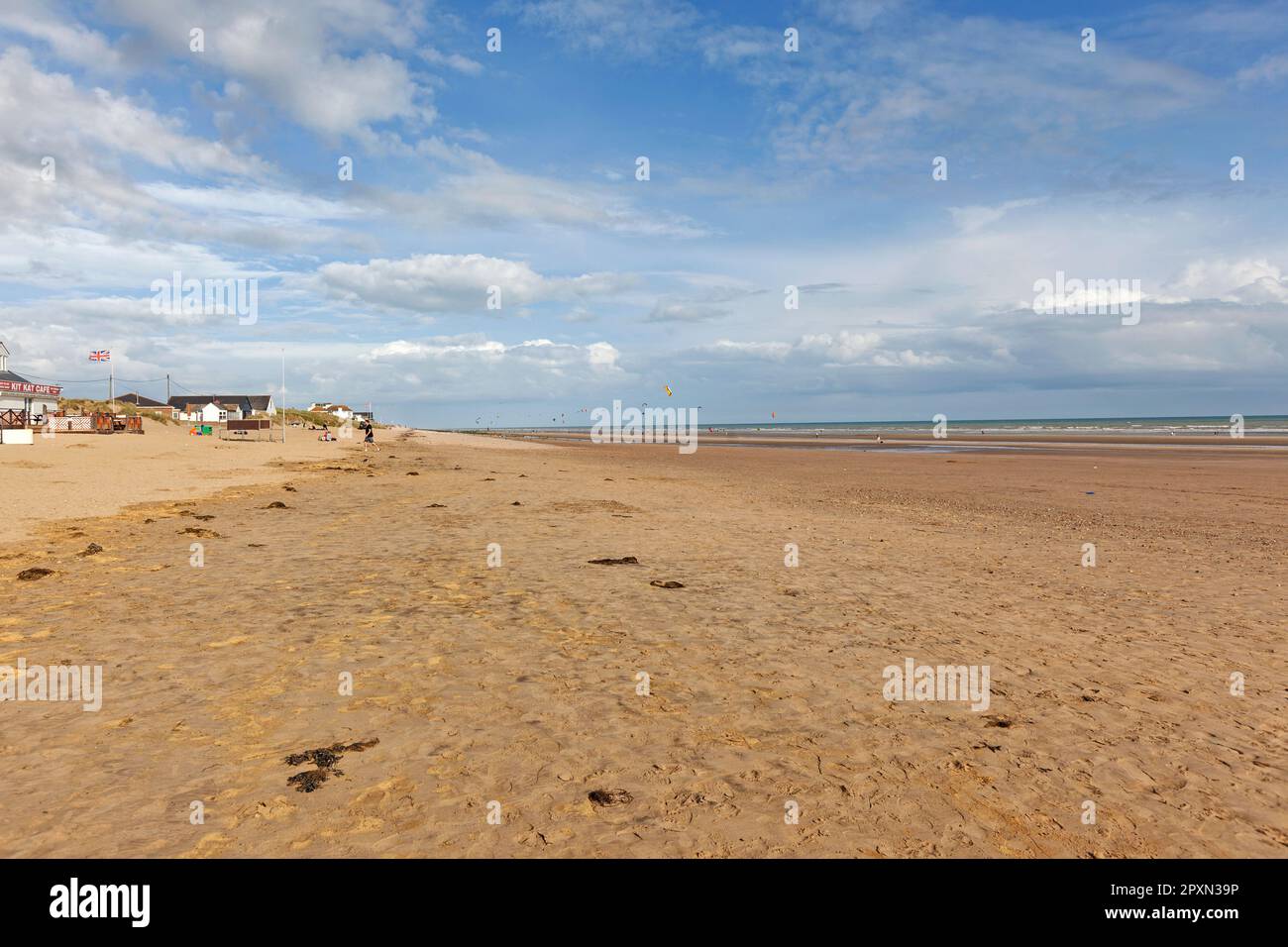Sunny windy Camber Sands at Rye Bay by English Channel on Sussex Kent ...