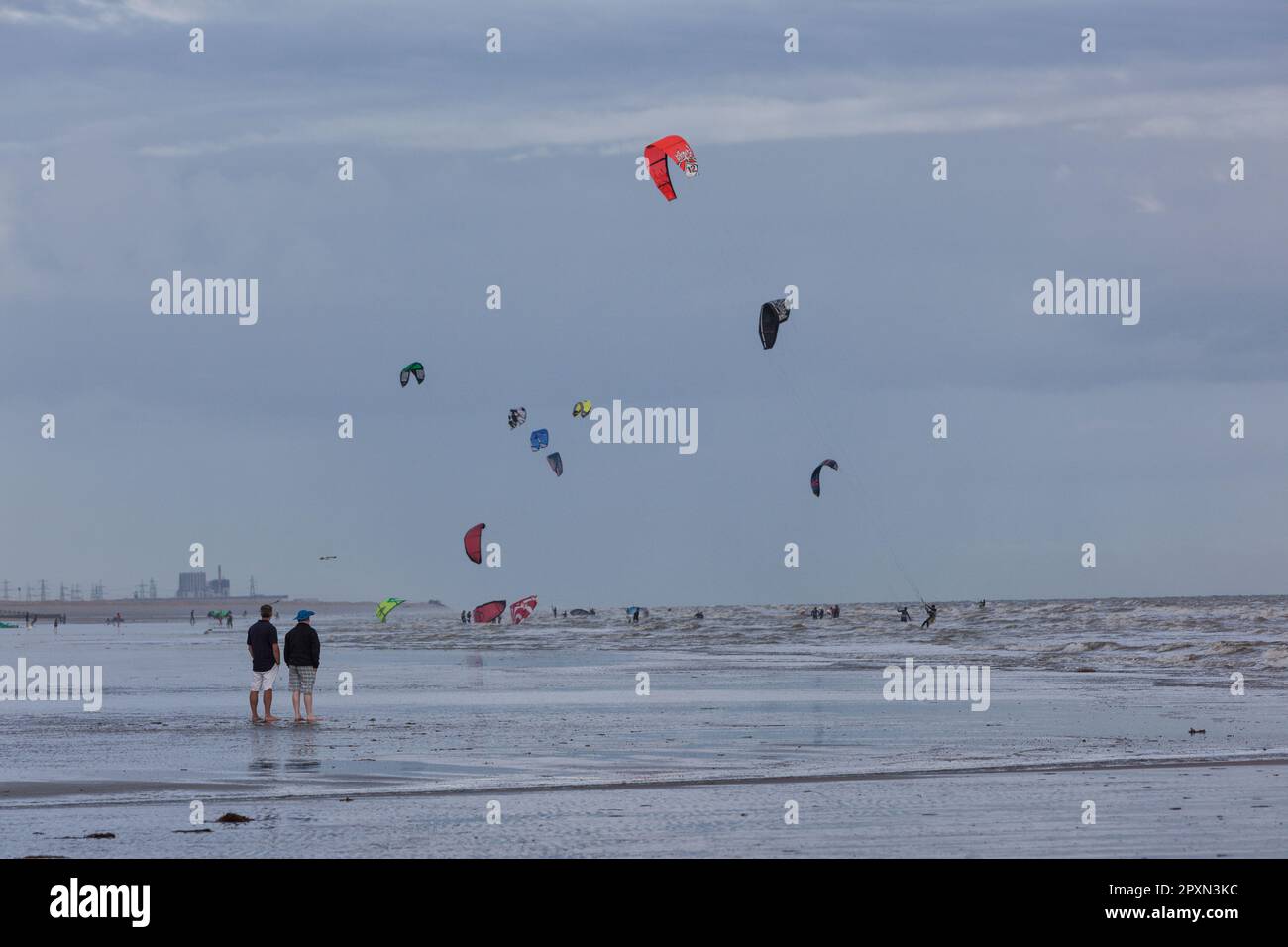 Sunny windy Camber Sands at Rye Bay by English Channel on Sussex Kent ...