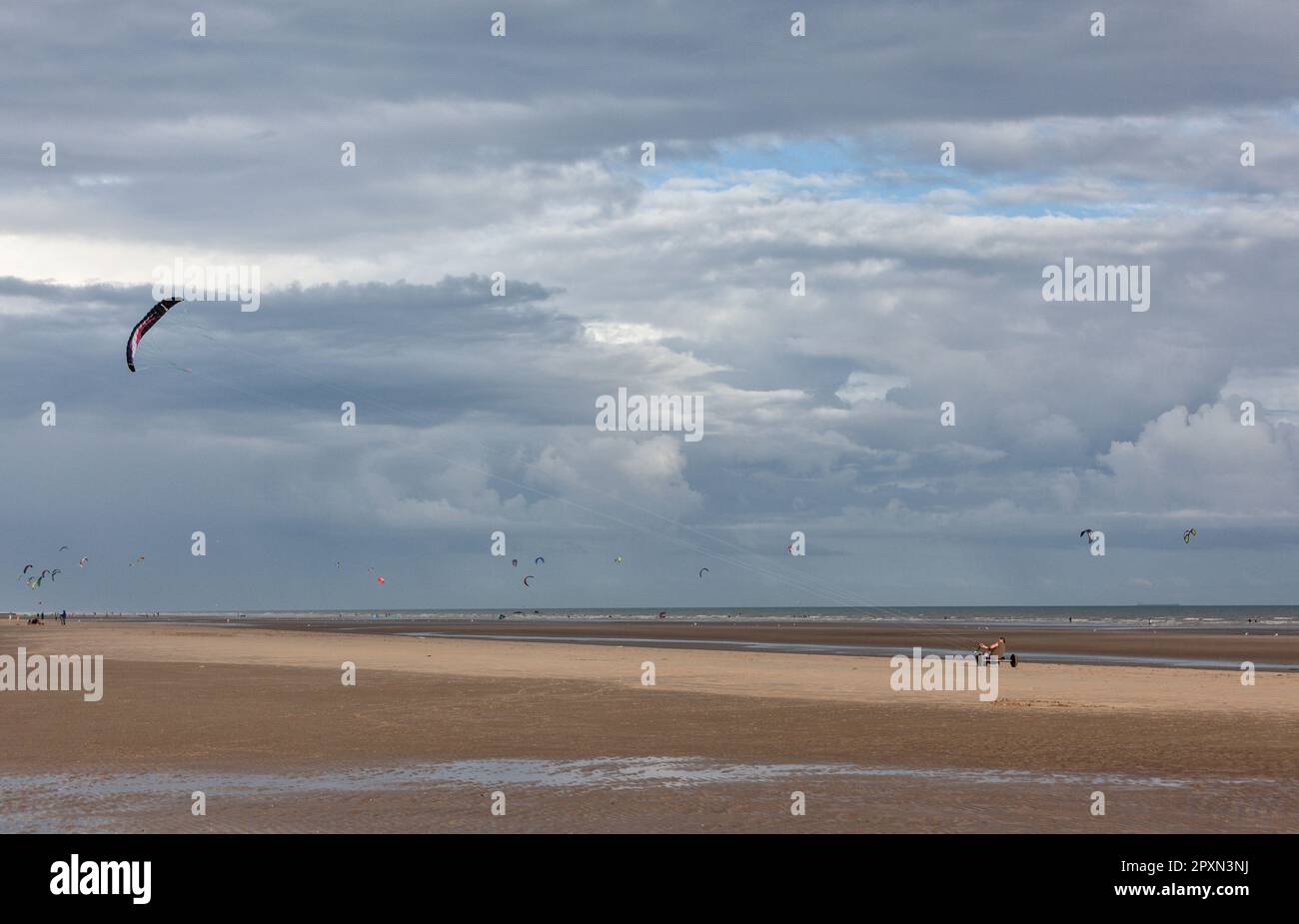 Sunny windy Camber Sands at Rye Bay by English Channel on Sussex Kent ...