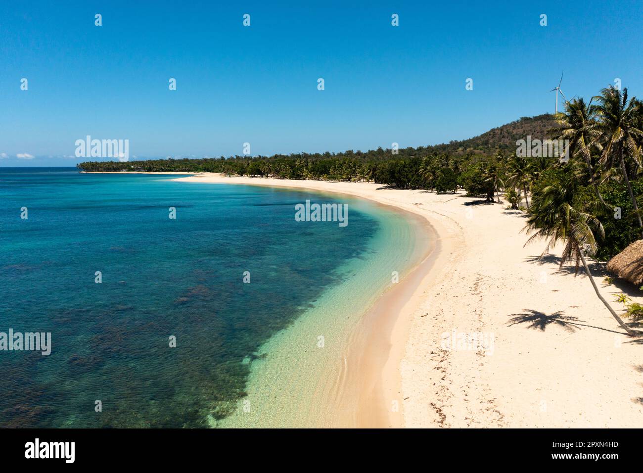 Aerial view of Beautiful tropical beach and blue sea. Pagudpud, Ilocos ...
