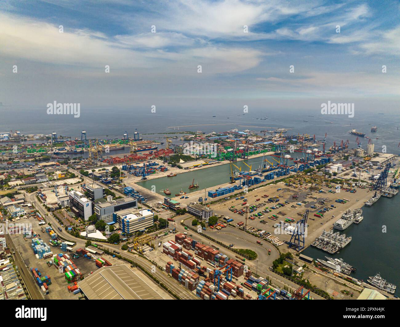 Sea cargo port with containers and cranes. Tanjung Priok port ...