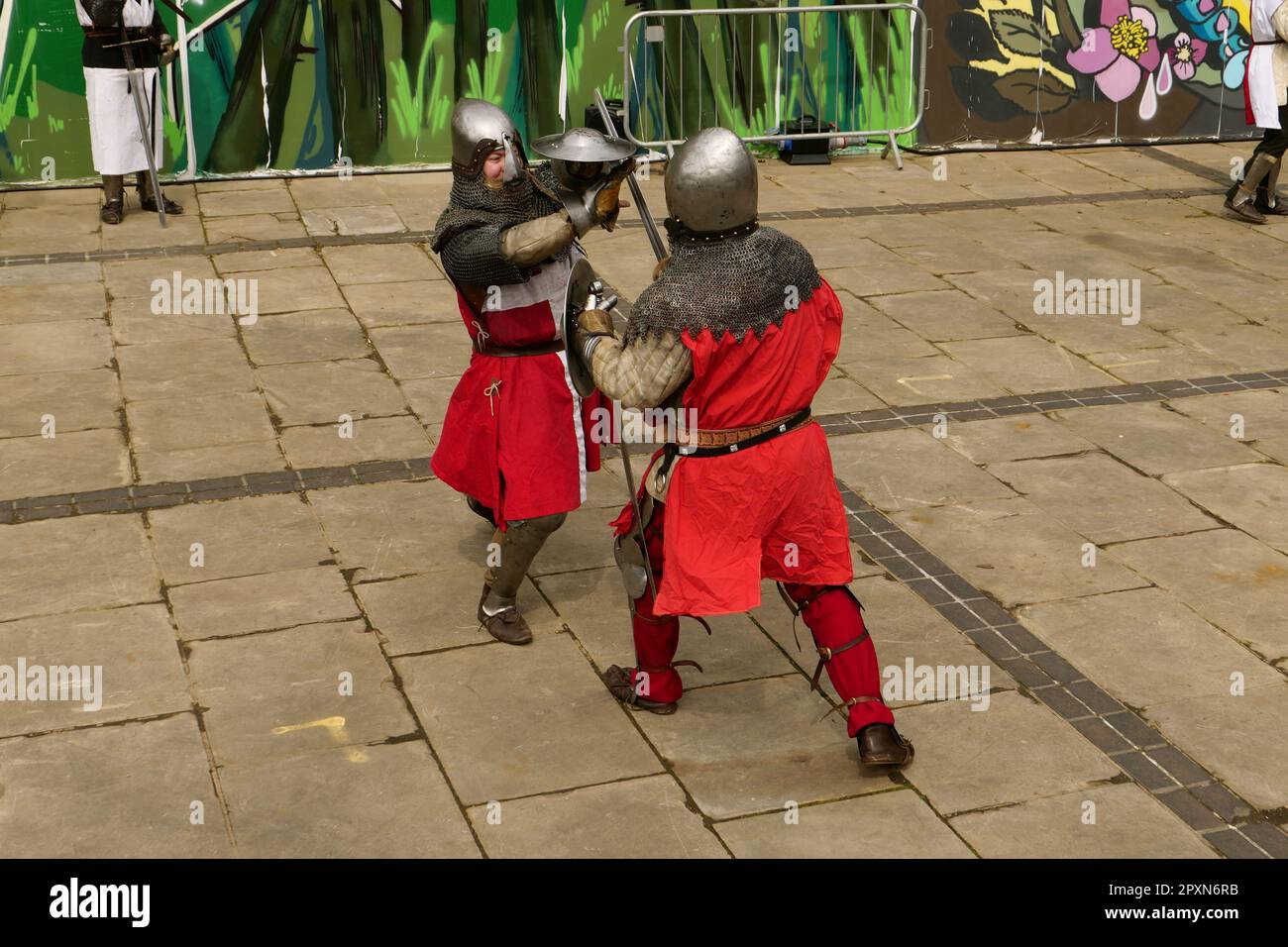 Saint George's Day Celebrations Derby 2023. Knights fighting in armed ...